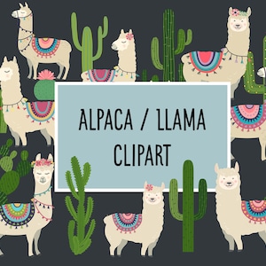 Alpaca Llama Digital Clip Art Png Files Cactus Clip Art Cacti Llama ...