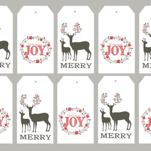 Christmas Gift Tags - Printable Digital Download - Deer Stag Wreath ...