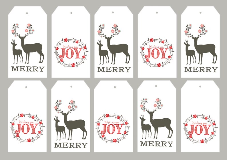 Christmas Gift Tags Printable Digital Download Deer Stag | Etsy