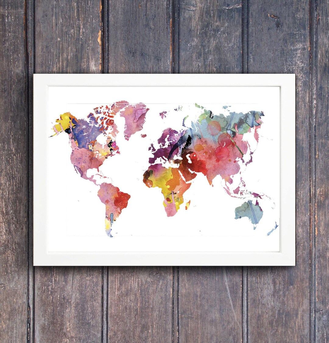 Watercolor World Map, Rainbow Watercolor, Printable Traveler Wall Art ...