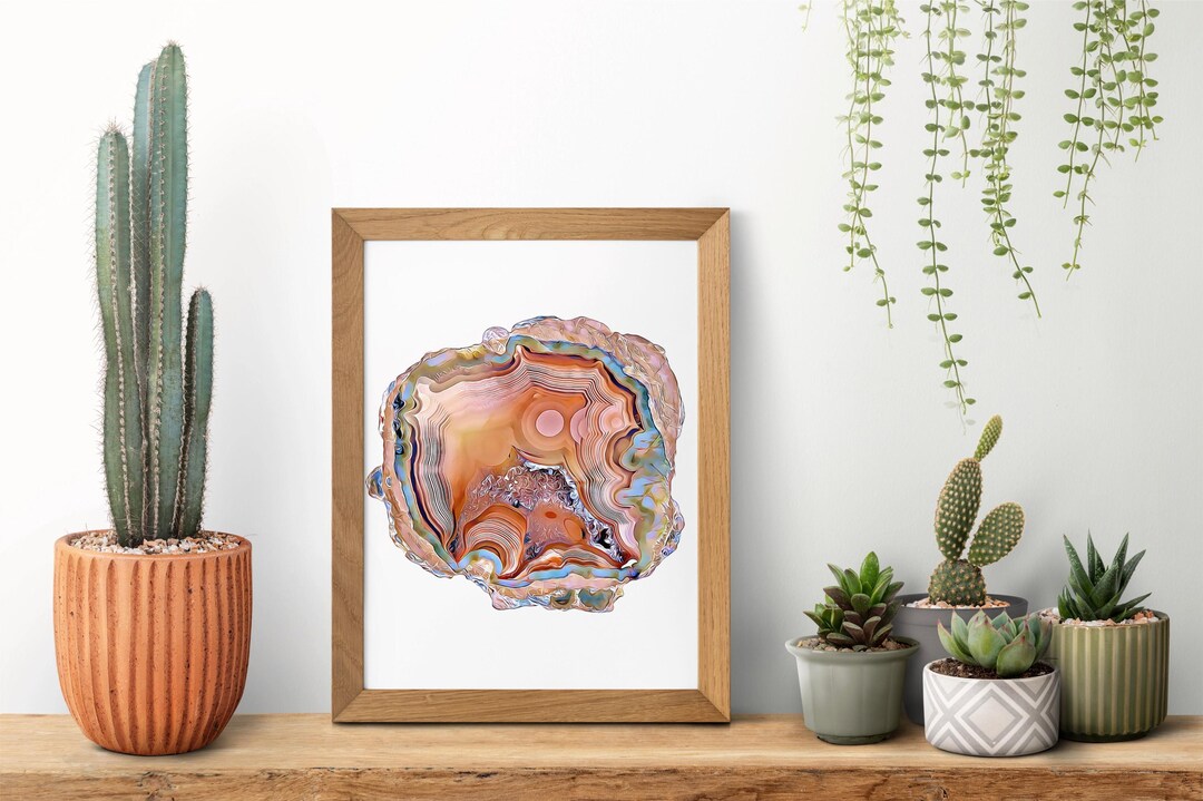 Agate Slice Art Prints, Watercolor Crystals Art Print, Watercolor ...