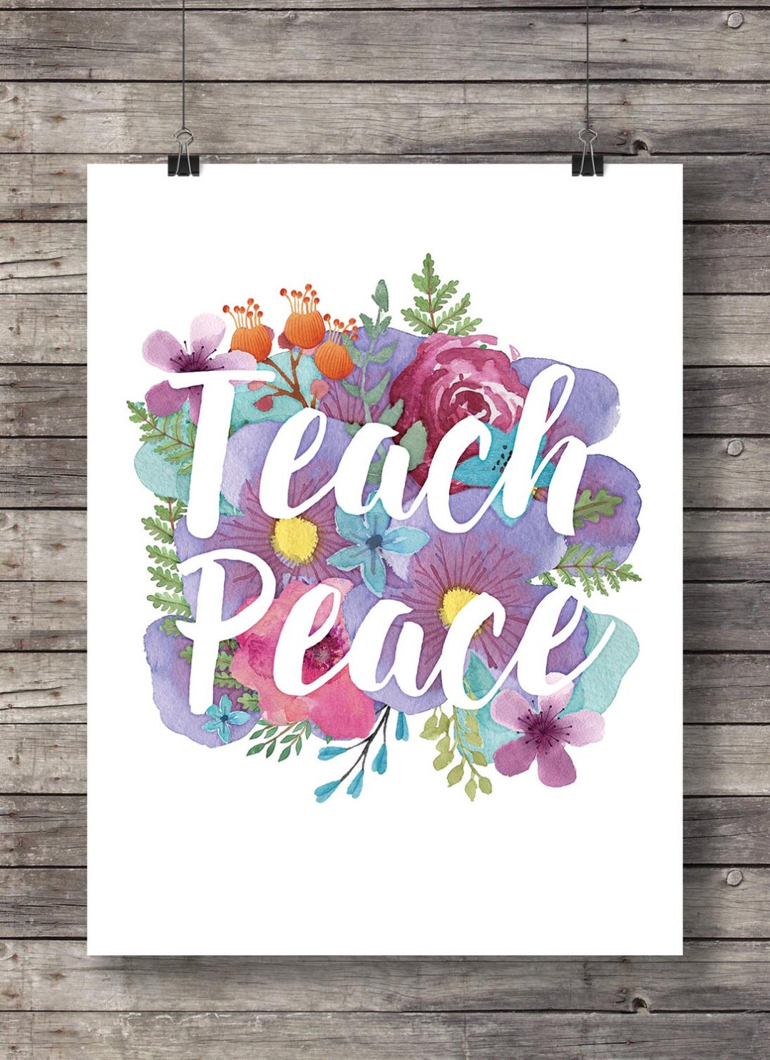 Teach Peace Watercolor Printable Classroom Teacher Art - Etsy