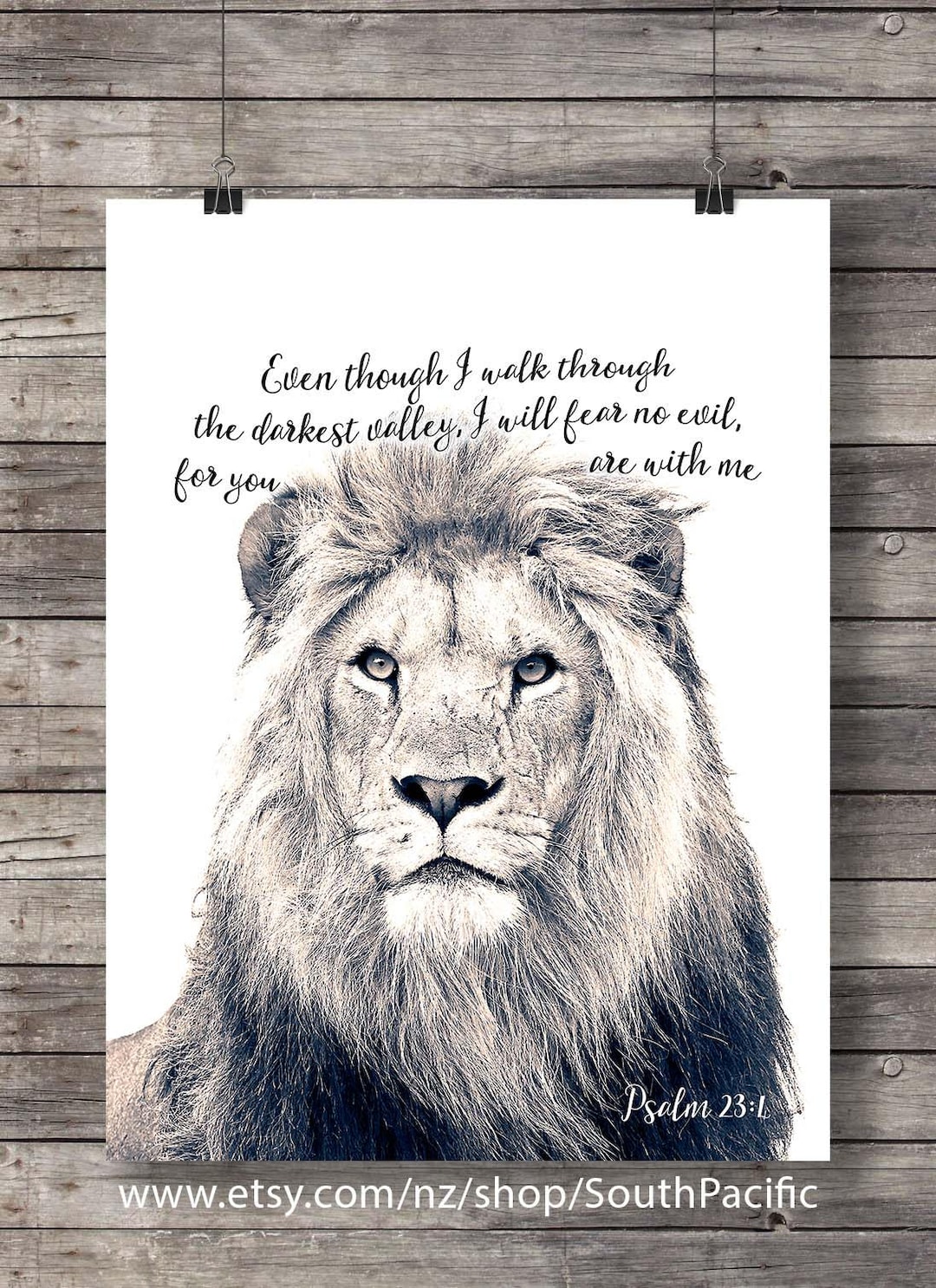 Bible Verse Lion Art Print Psalm 23v4 Scripture Lion Face Printable Art ...