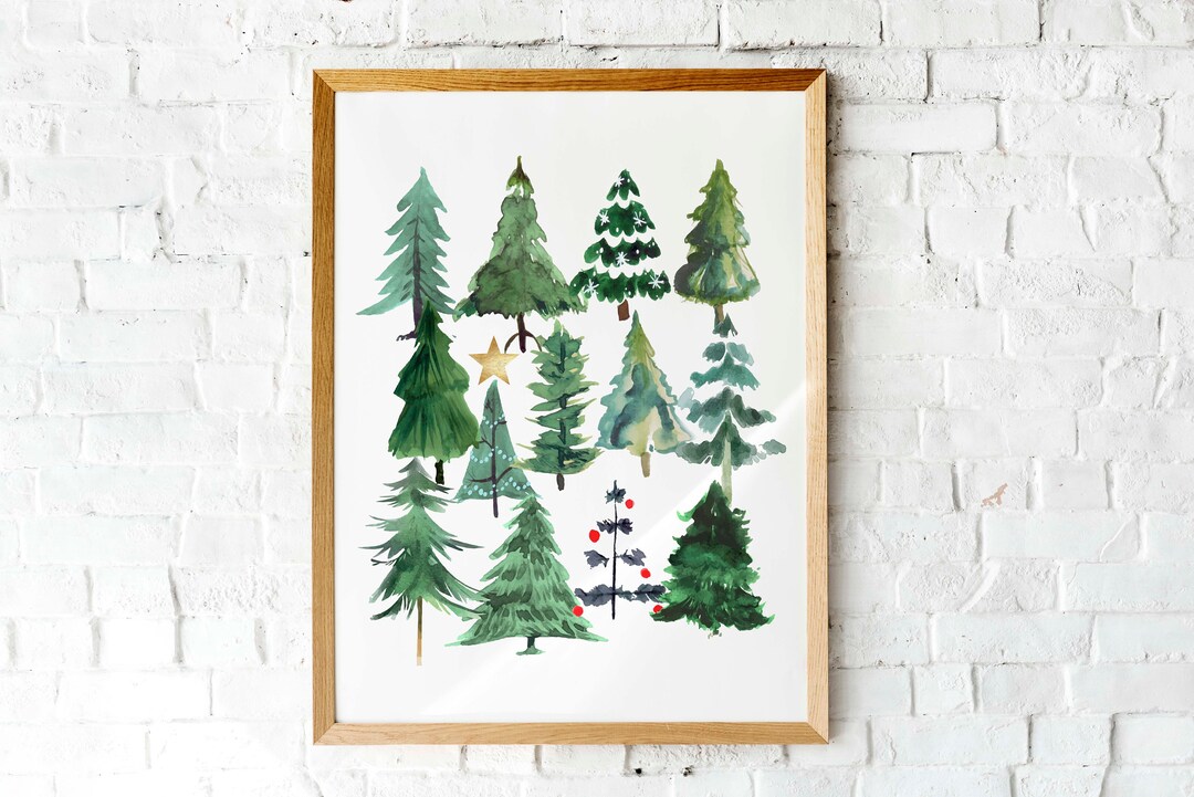Christmas Printable Wall Art, Watercolor Holiday Christmas Trees Print ...
