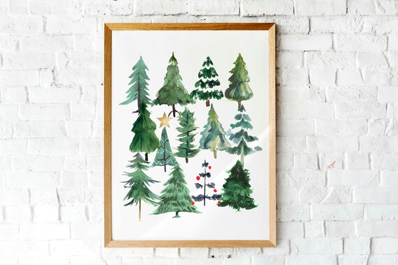Christmas Printable Wall Art Watercolor Holiday Christmas | Etsy