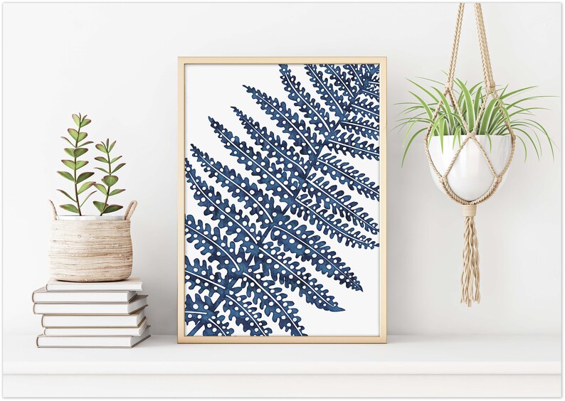 Ink Blue Fern Prints Printable Art Set of Three Indigo Fern - Etsy