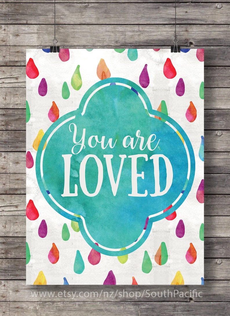 You Are Loved Printable Art Watercolor Rainbow Painted - Etsy