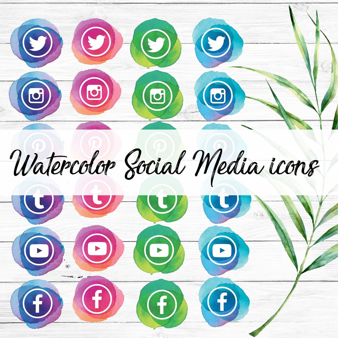 Watercolor Social Media Icon Buttons Instant Download High Quality ...