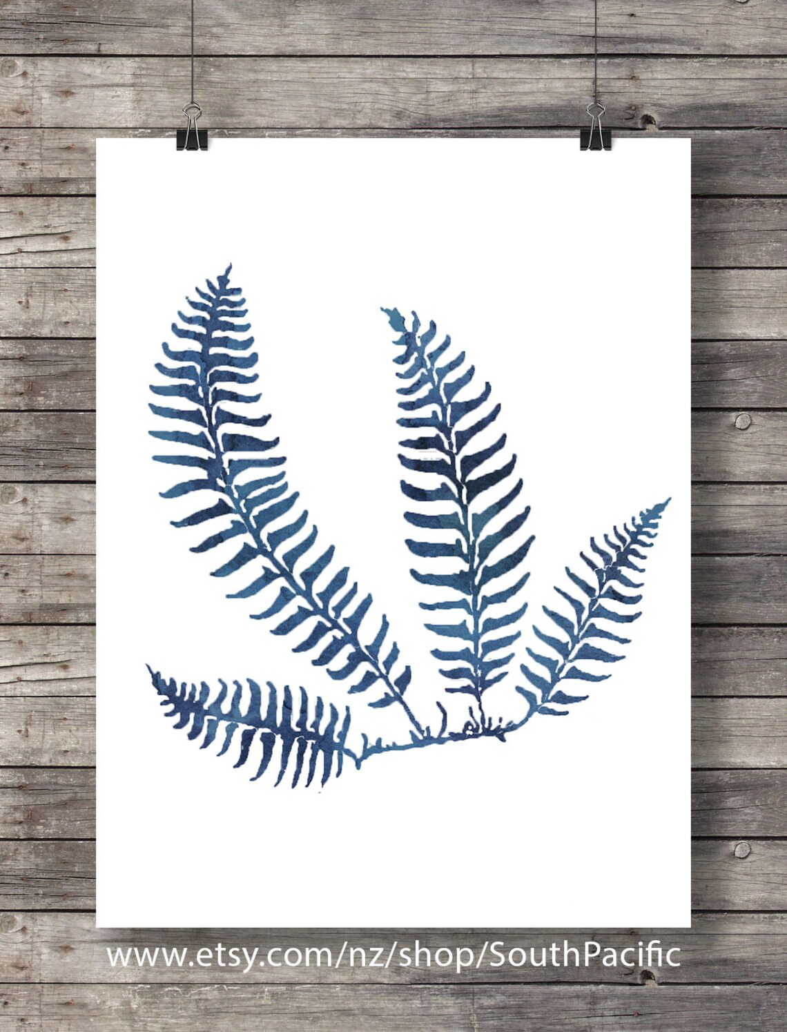 Ink Blue Fern Prints Printable Art Set of Three Indigo Fern | Etsy