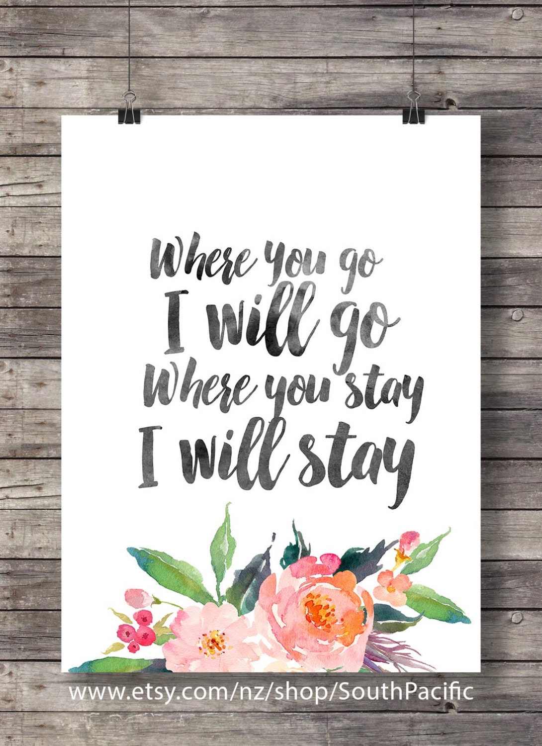 Bible verse Printable art Where you go I will go where you | Etsy