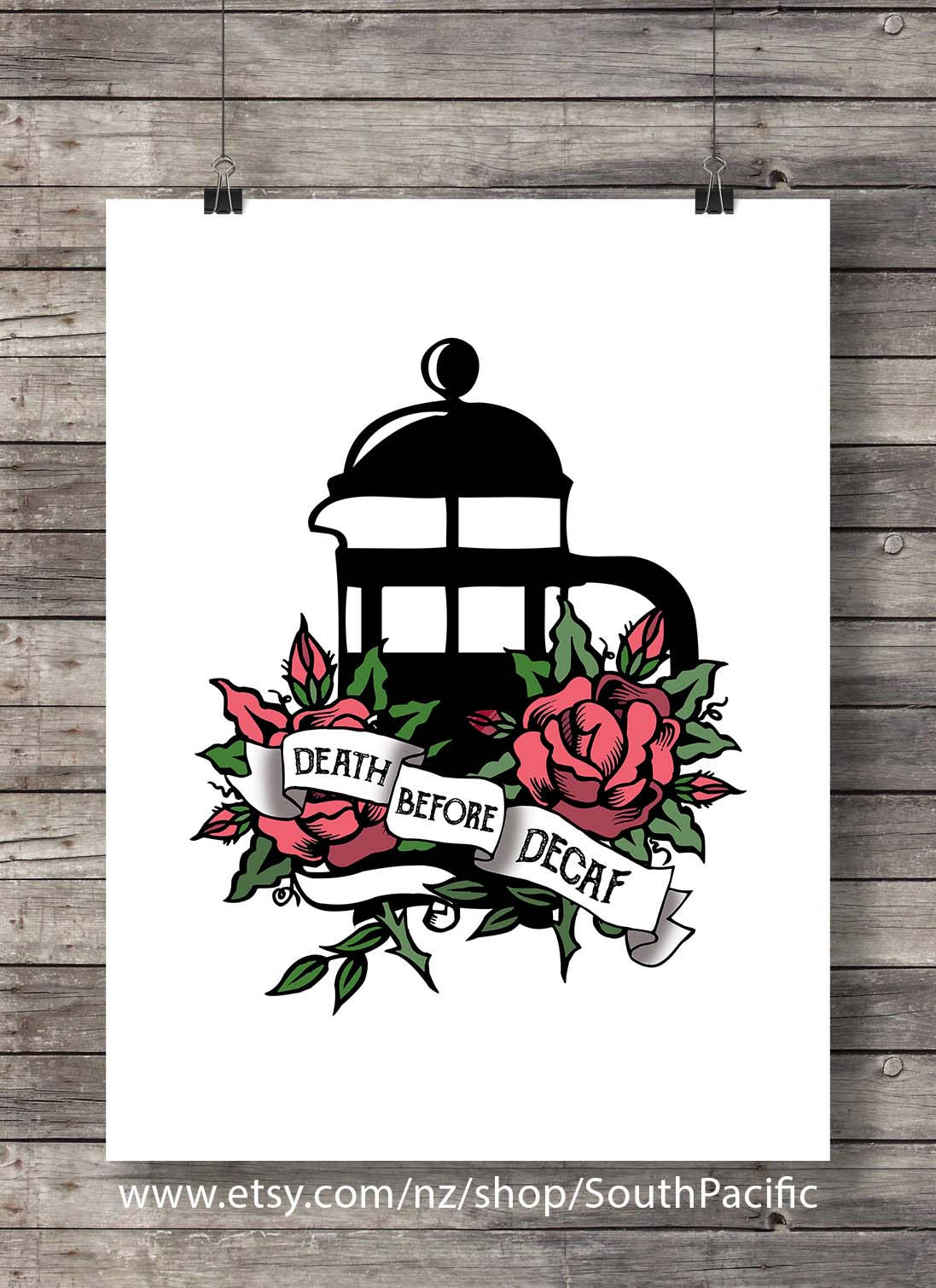 Coffee Death Before Decaf Printable Art Coffee Lovers | Etsy