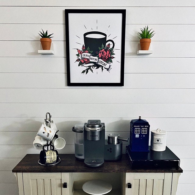 Coffee quote print Death before Decaf Printable art | Etsy