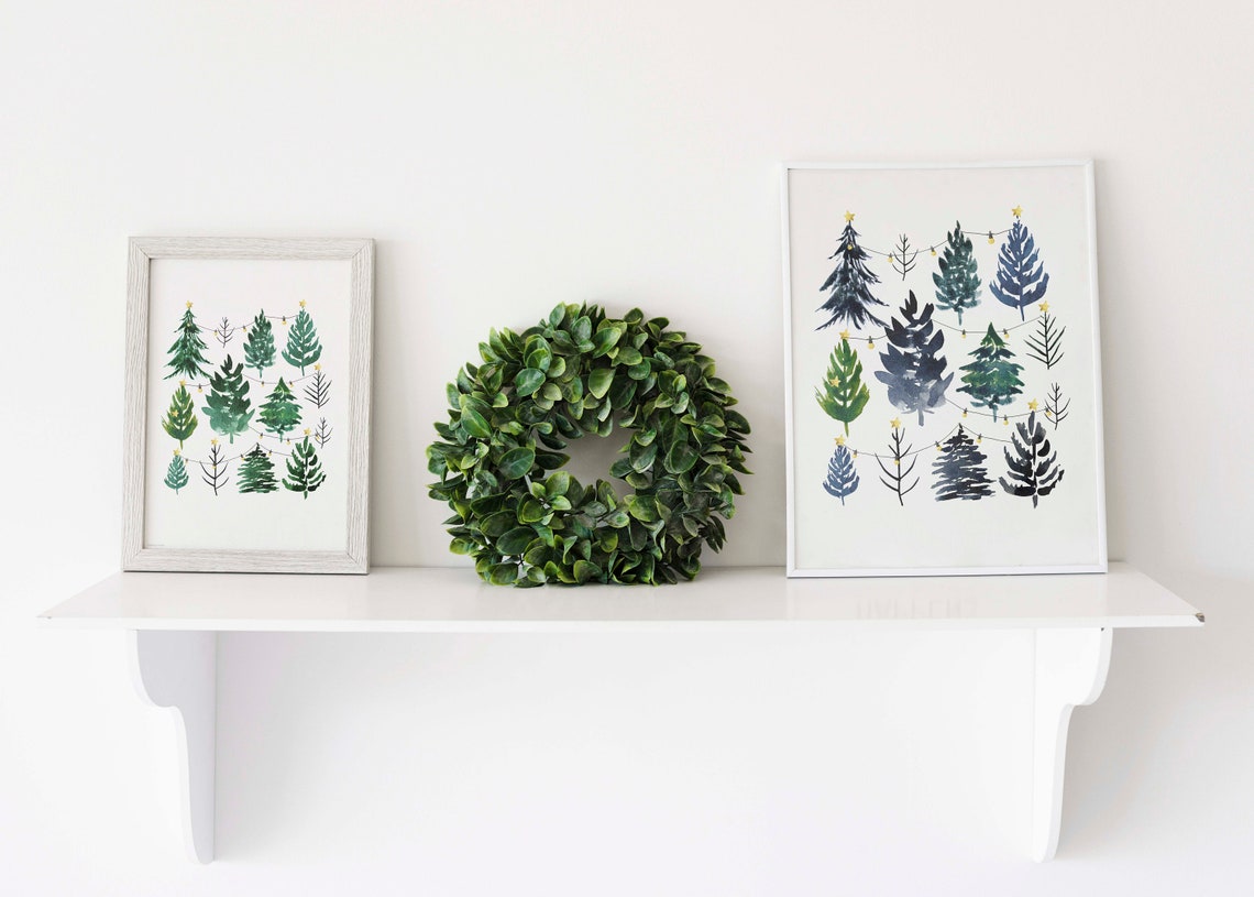 Christmas Printable Wall Art, Watercolor Holiday Christmas Trees Print ...