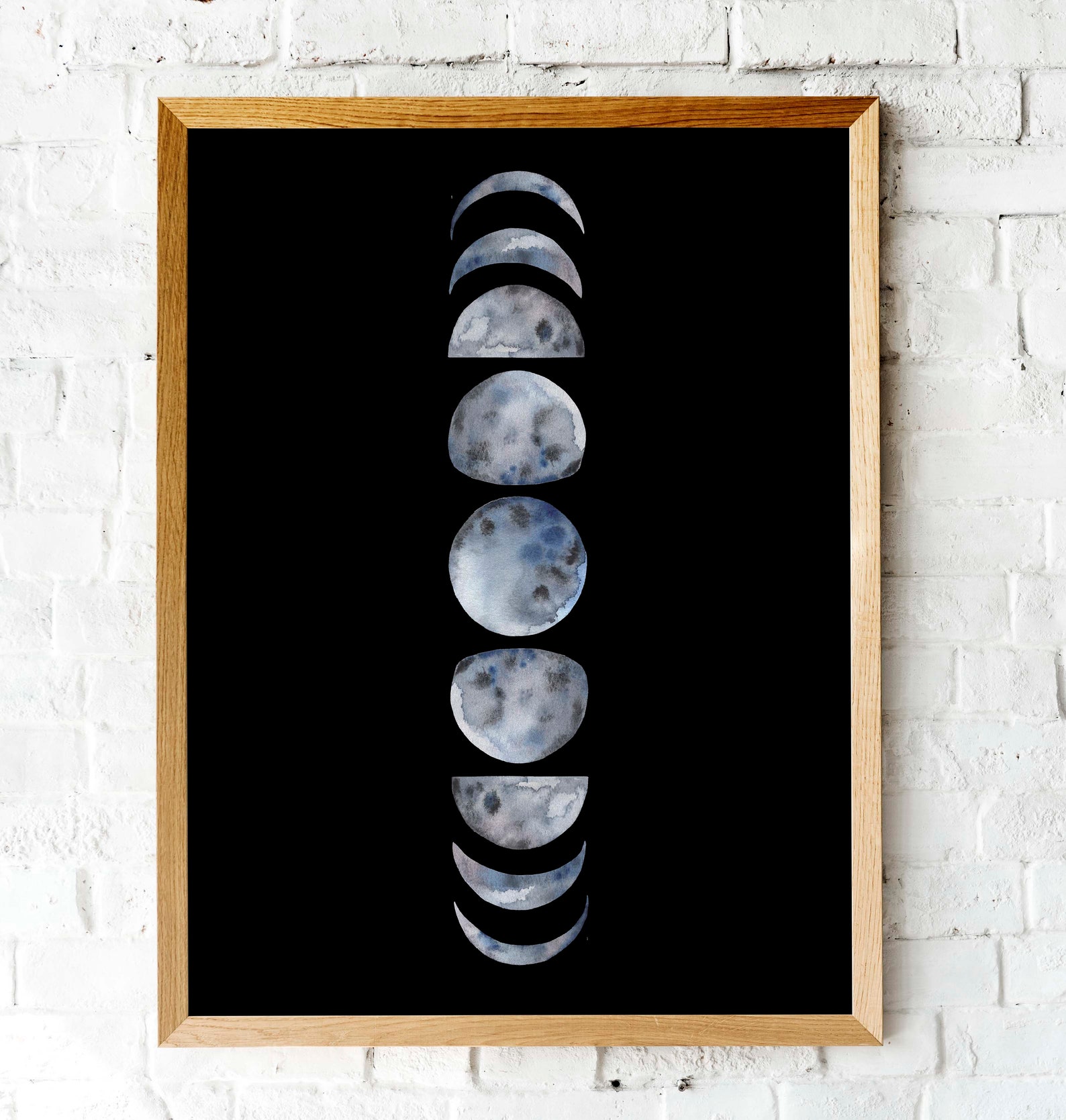 Printable Art Watercolor Moon Phases Print on Black - Etsy