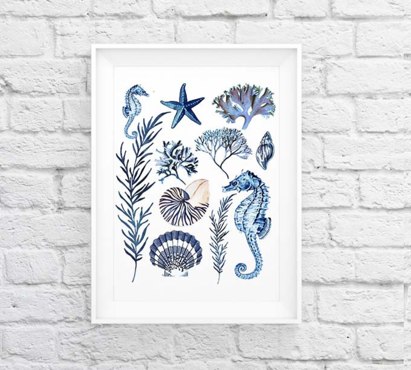 Sea Life Printable Art Wall Decor Art Print Blue Watercolor - Etsy