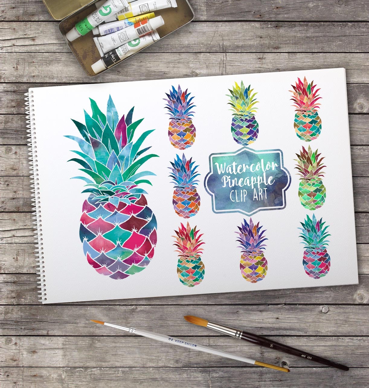 Pineapple Digital Clip Art Watercolor Pineapples Set of 8 | Etsy