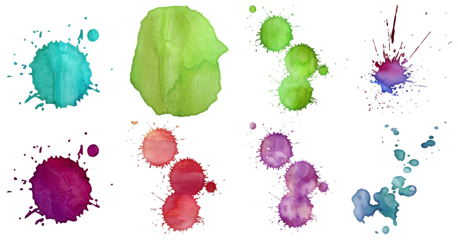 Digital clip art Watercolor splotches drips rainbow multi | Etsy