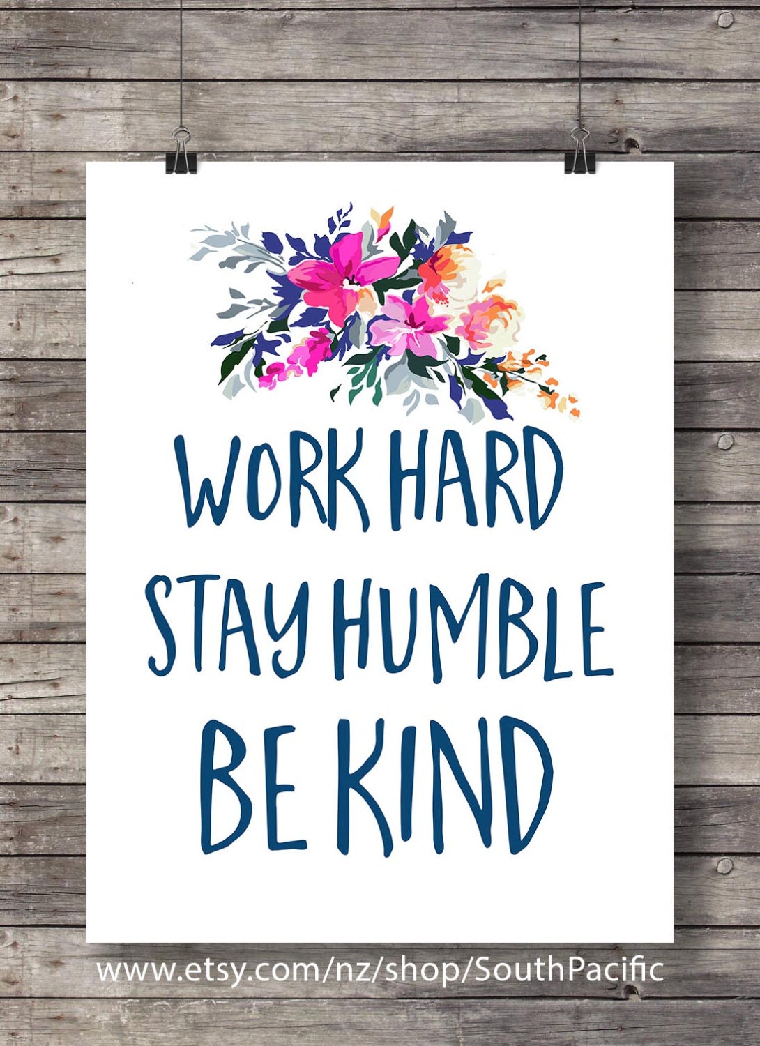 Work Hard Stay Humble Be Kind Typography Lettering Printable | Etsy