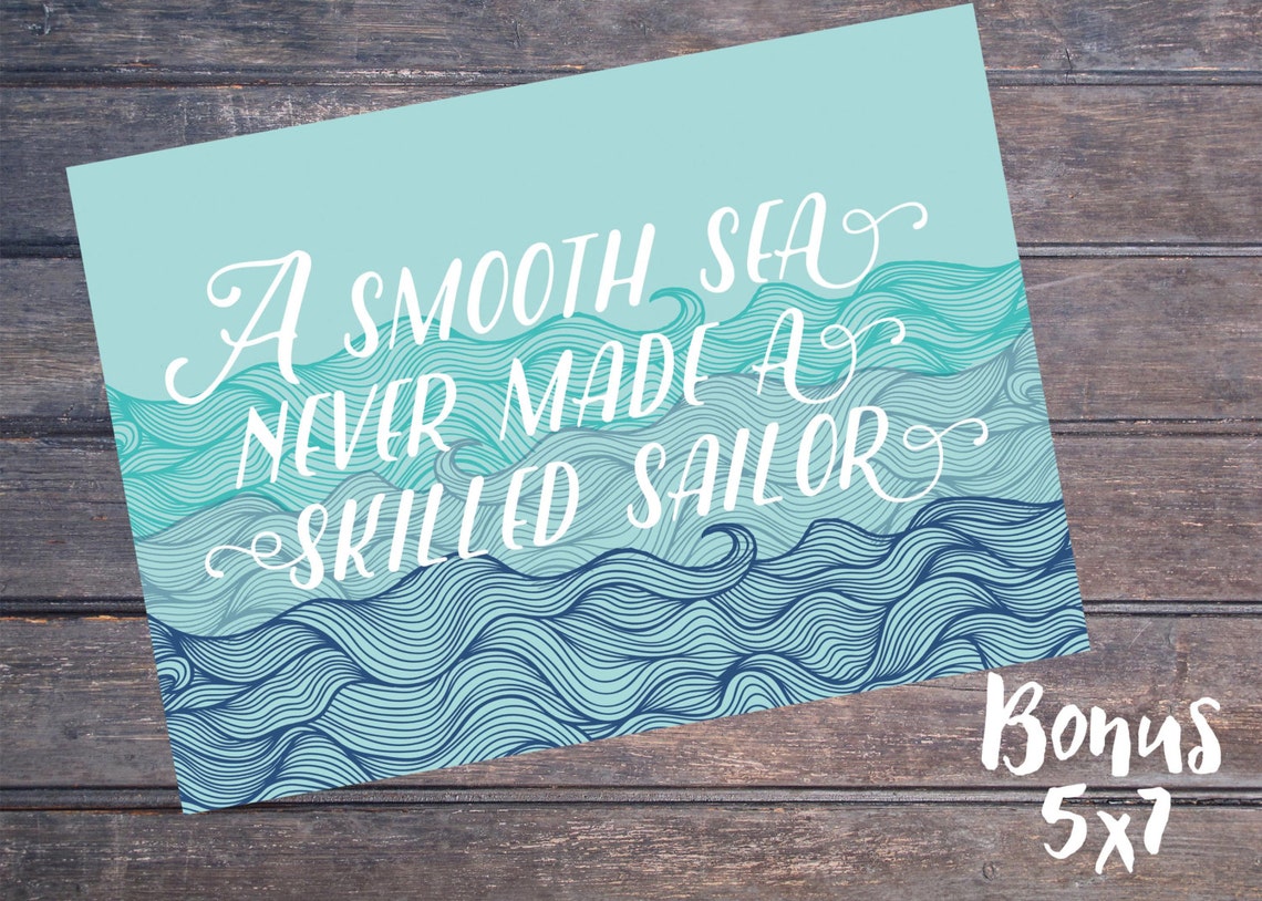 Quote Print A Smooth Sea Never Made a Skilled Sailor Vintage | Etsy