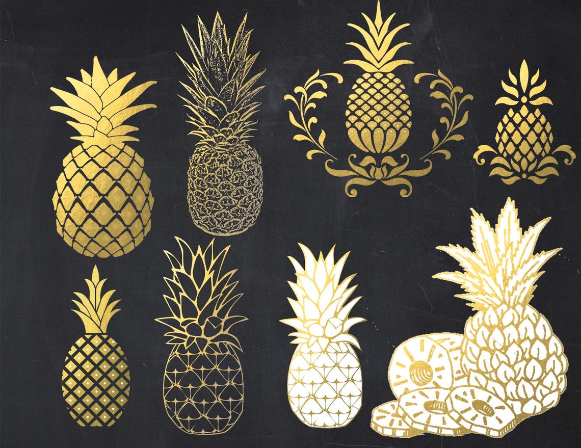 Pineapple Clip Art Digital Clip Art Gold Foil Watercolor | Etsy