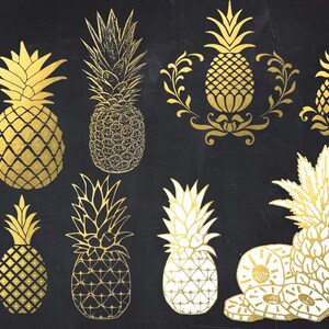 Pineapple Clip Art Digital Clip Art Gold Foil + Watercolor Pineapples ...