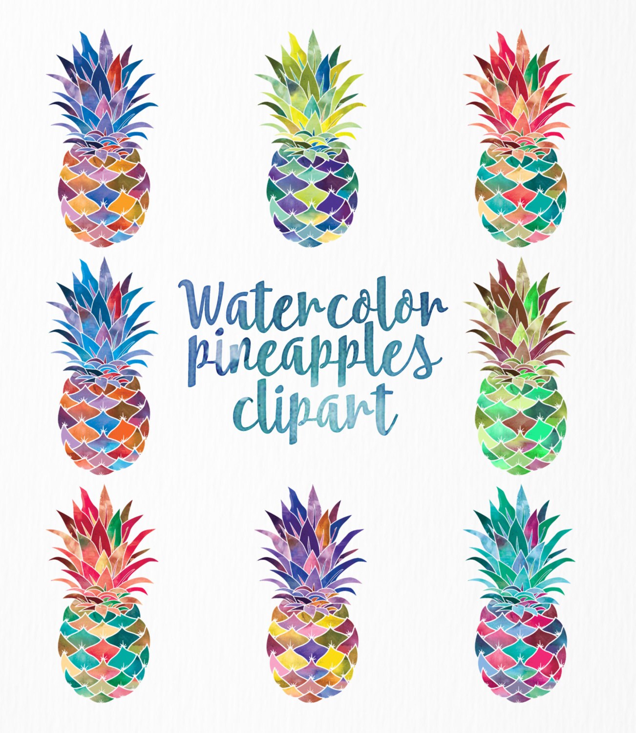 Pineapple Digital Clip Art Watercolor Pineapples Set of 8 | Etsy