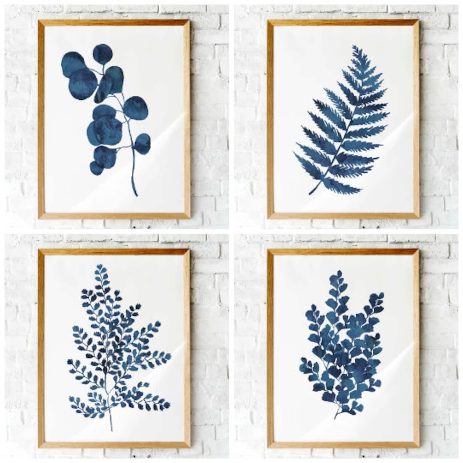 Ink Blue Fern Prints Printable Art Set of 4 Watercolor Indigo - Etsy
