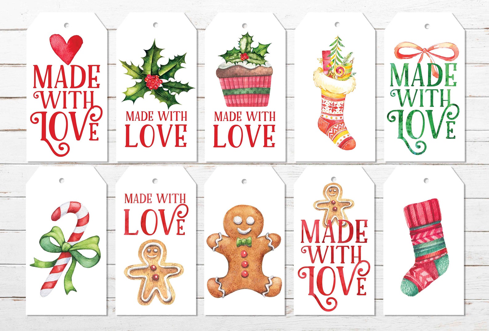 Made With Love Watercolor Printable Gift Tags Holiday - Etsy
