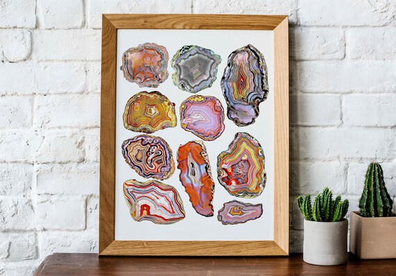 Agate Slice Art Watercolor Crystal Illustration Mineral | Etsy