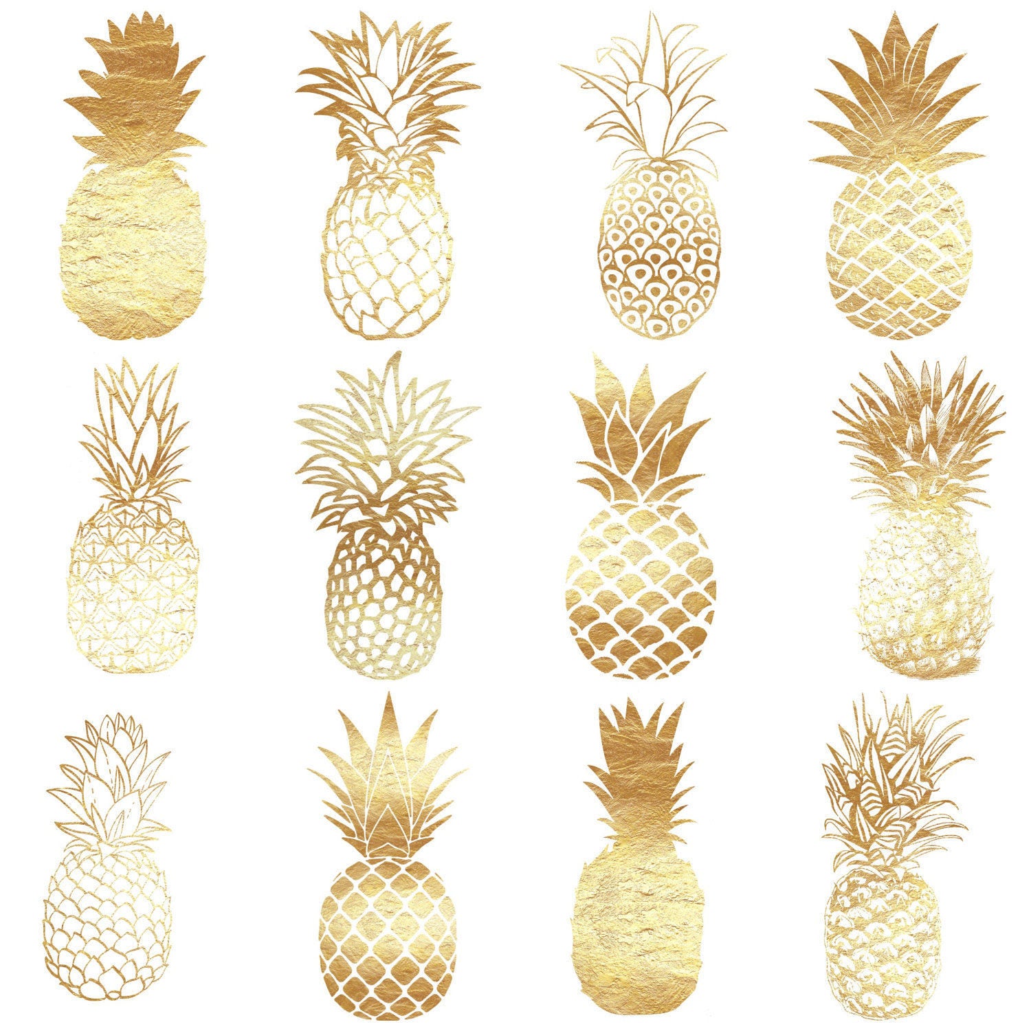 Gold Pineapples Digital clip art 12 Gold foil pineapples | Etsy