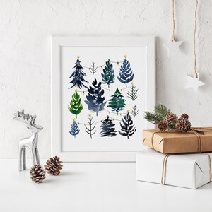 Christmas Printable Wall Art, Watercolor Holiday Christmas Trees Print ...
