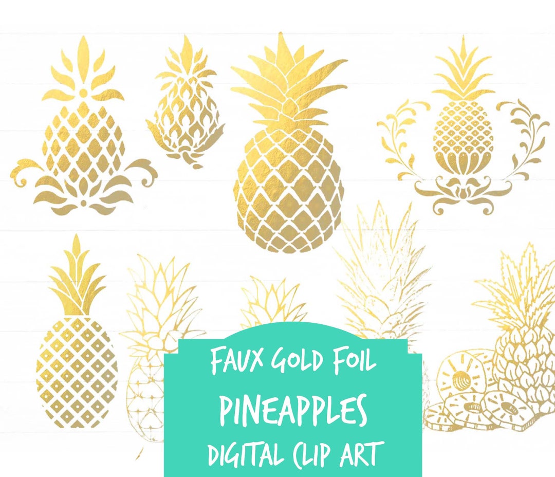Pineapple Clip Art Digital Clip Art Gold Foil + Watercolor Pineapples ...
