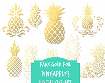 Pineapple Clip Art Gold Foil Watercolor Pineapples Multi | Etsy
