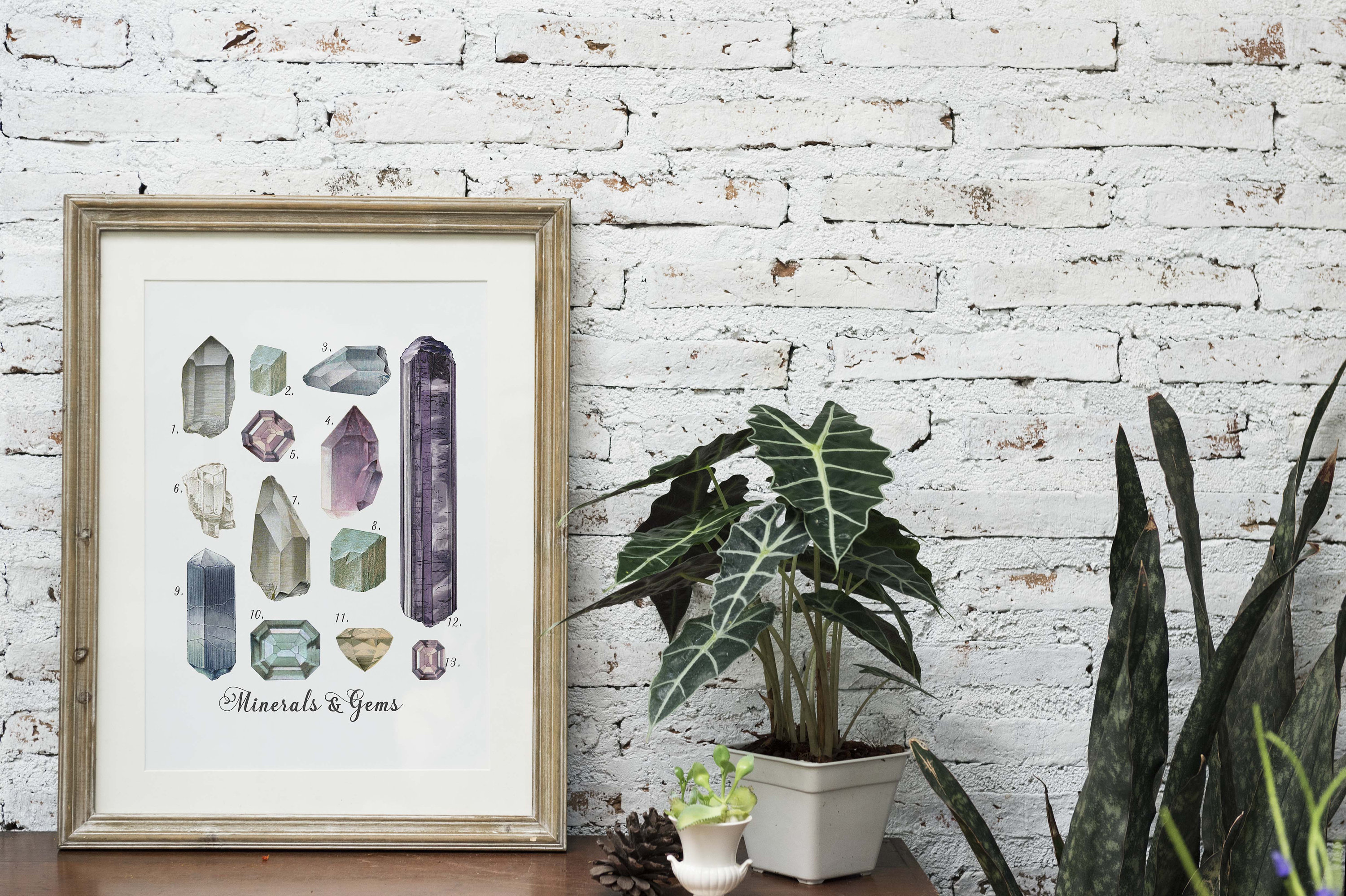Gemstones chart Watercolor Minerals art print Crystal | Etsy
