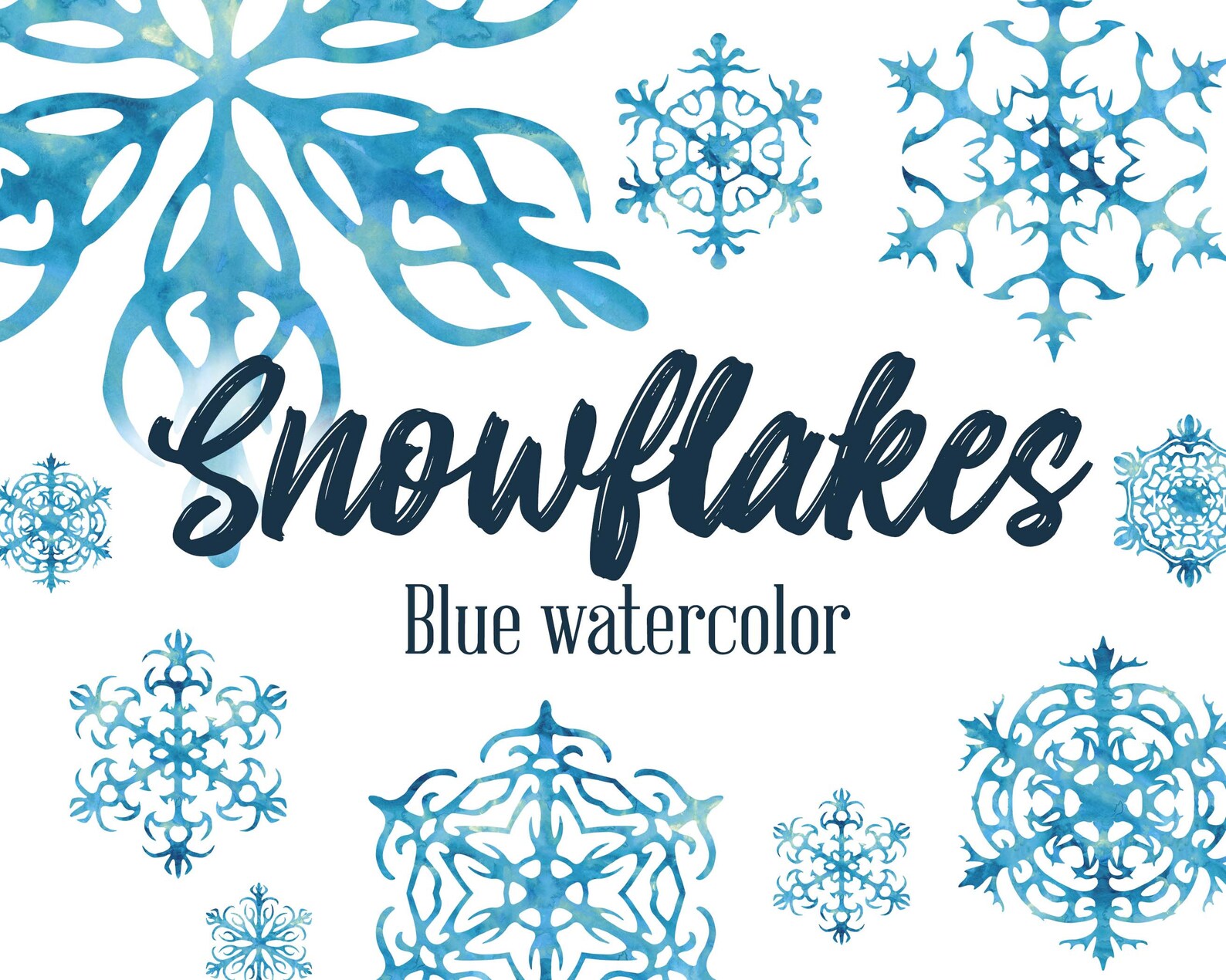 Blue Watercolor Snowflakes Digital Clip Art .png X35 - Etsy