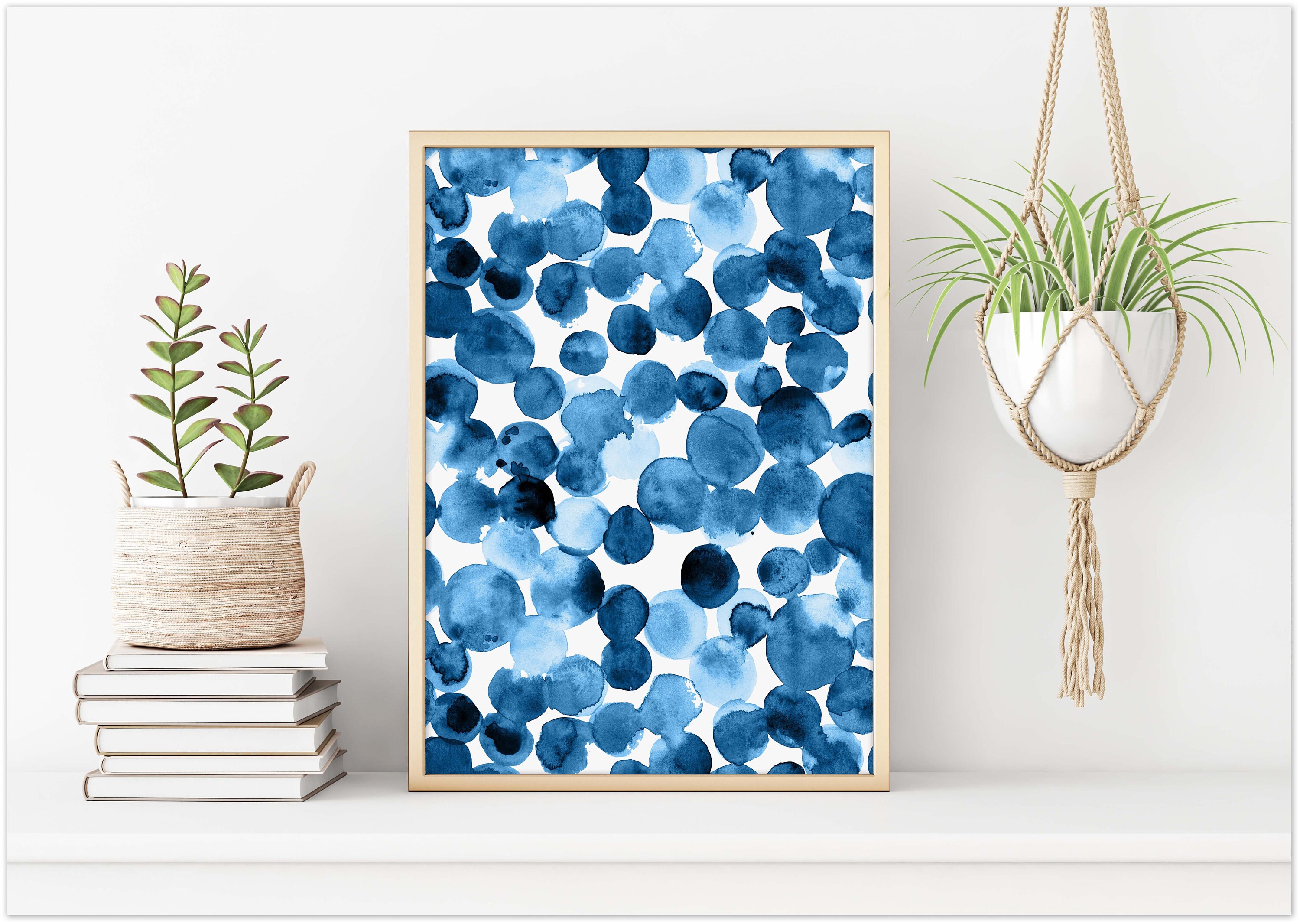 Printable art Blue Watercolor abstract print Blue dots | Etsy