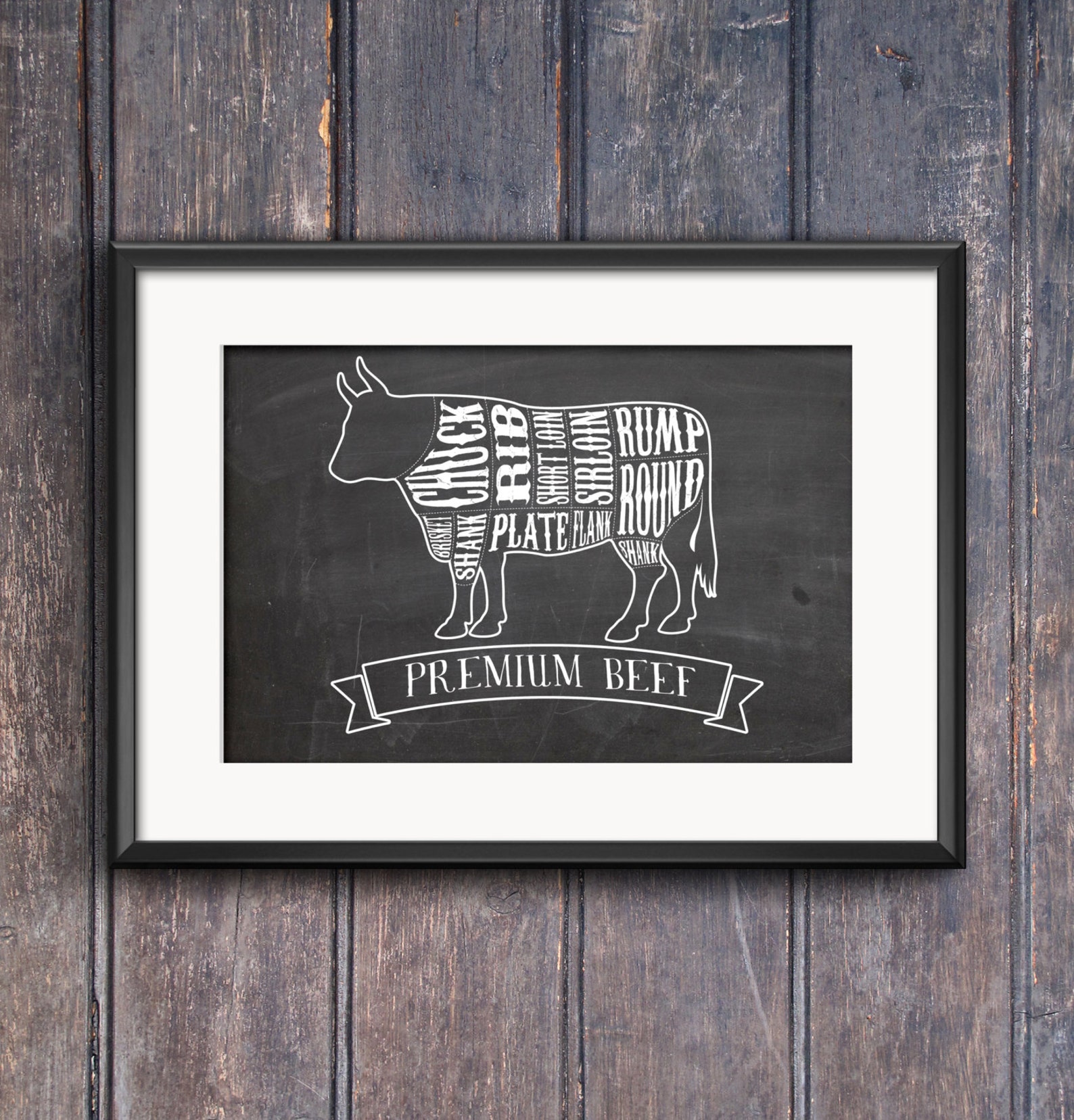 Chalkboard Butchery Prints Set of Four Beef Pork Chicken | Etsy