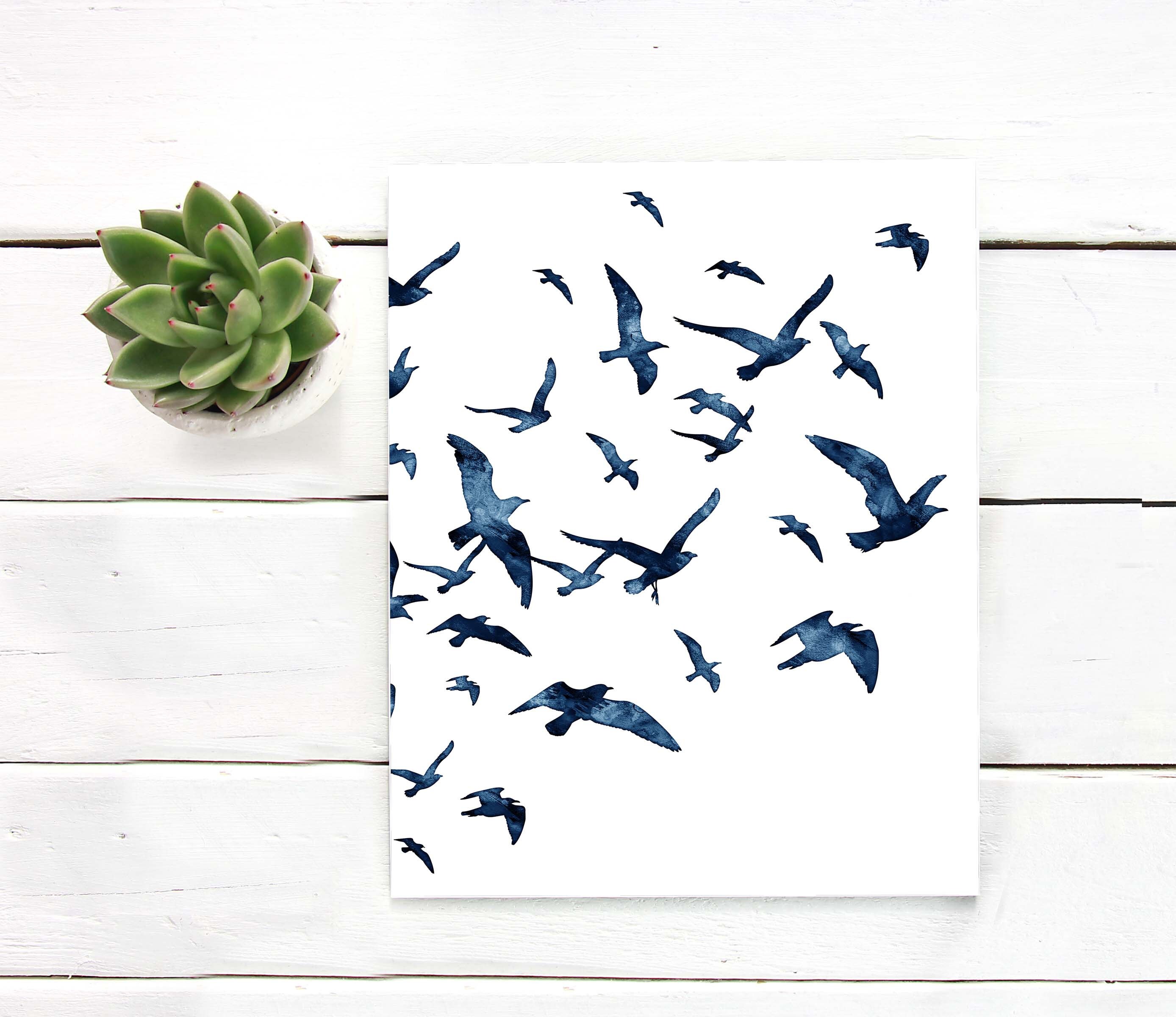 Abstract watercolor Birds in flight wall art print indigo | Etsy