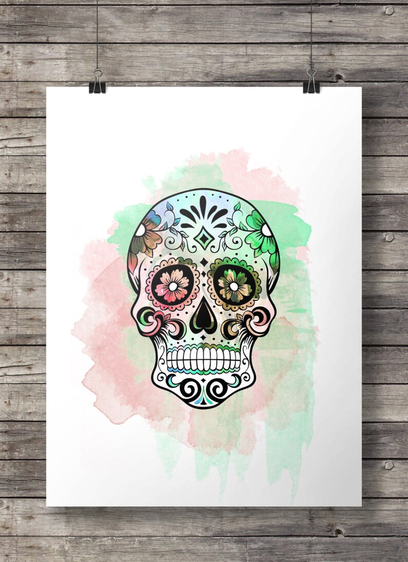 Sugar Skull Watercolor Dia di los Muertos watercolor Mexican | Etsy