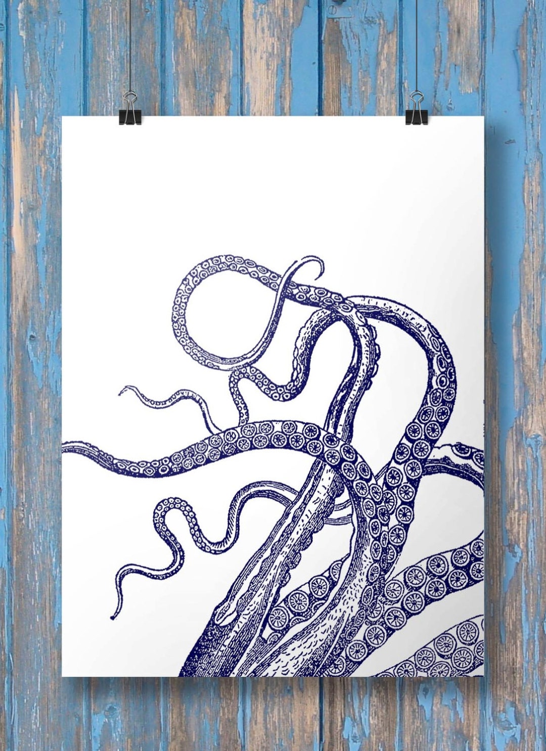 Octopus Print Navy Blue Nautical Coastal Octopus Kraken - Etsy