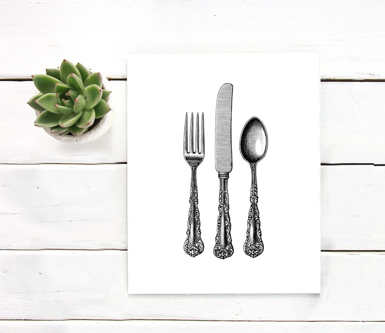 Silverware Vintage art print. Printable art Vintage Kitchen. | Etsy