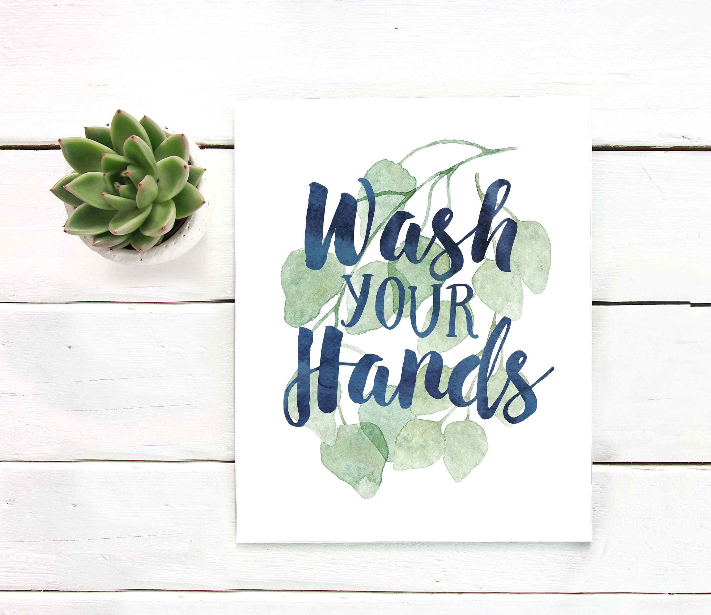 Wash your hands Bathroom Printable art Blue ink and | Etsy