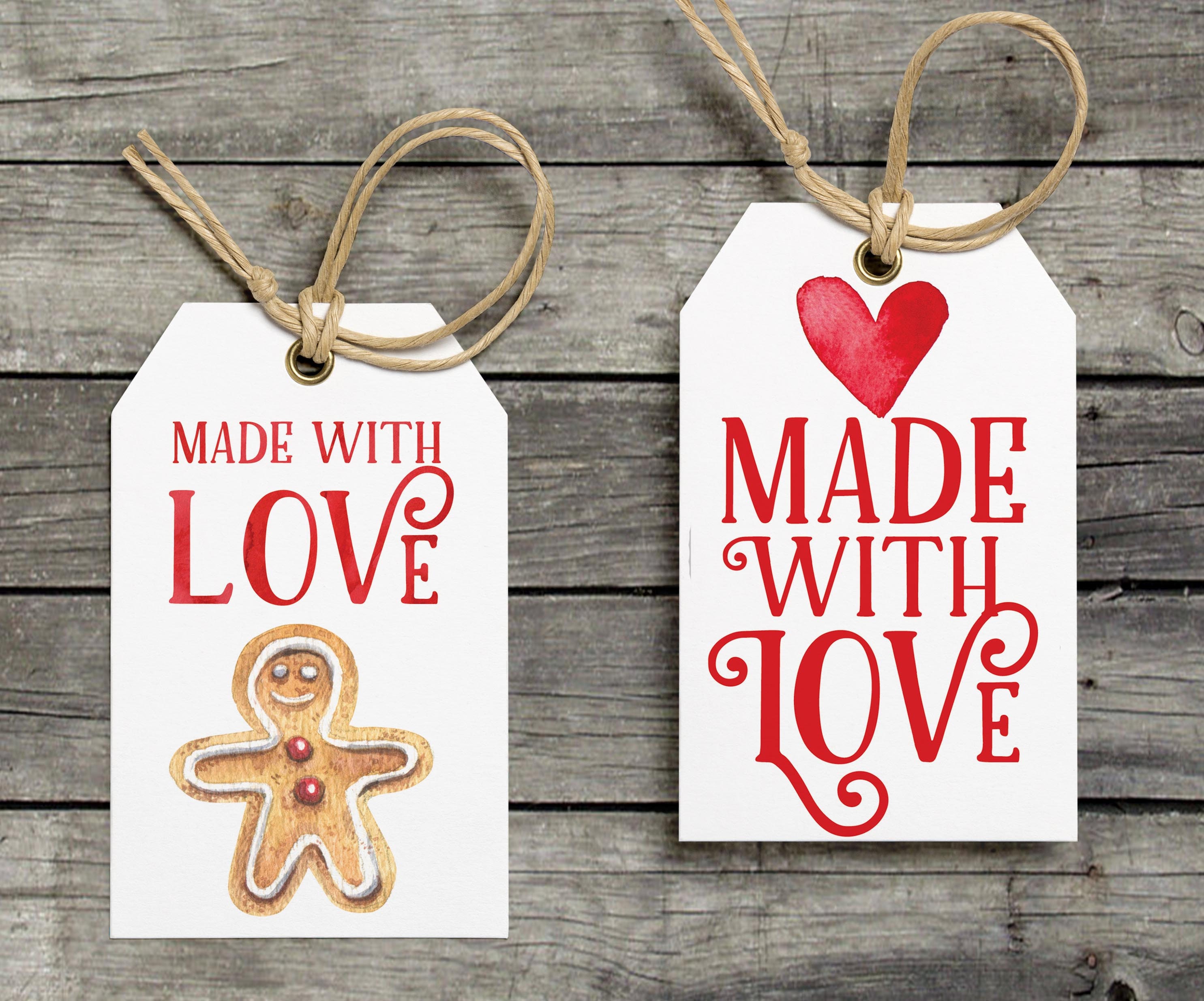 Made with love watercolor printable gift tags Holiday | Etsy