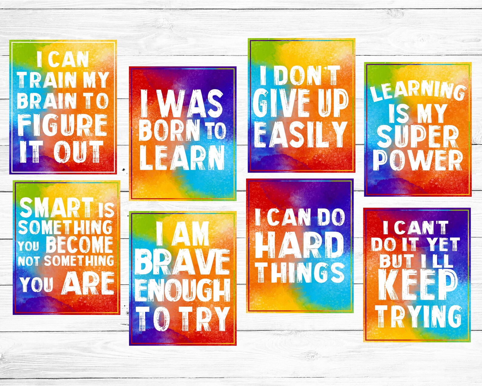 Set of 8 Growth mindset classroom PRINTABLE posters rainbow | Etsy