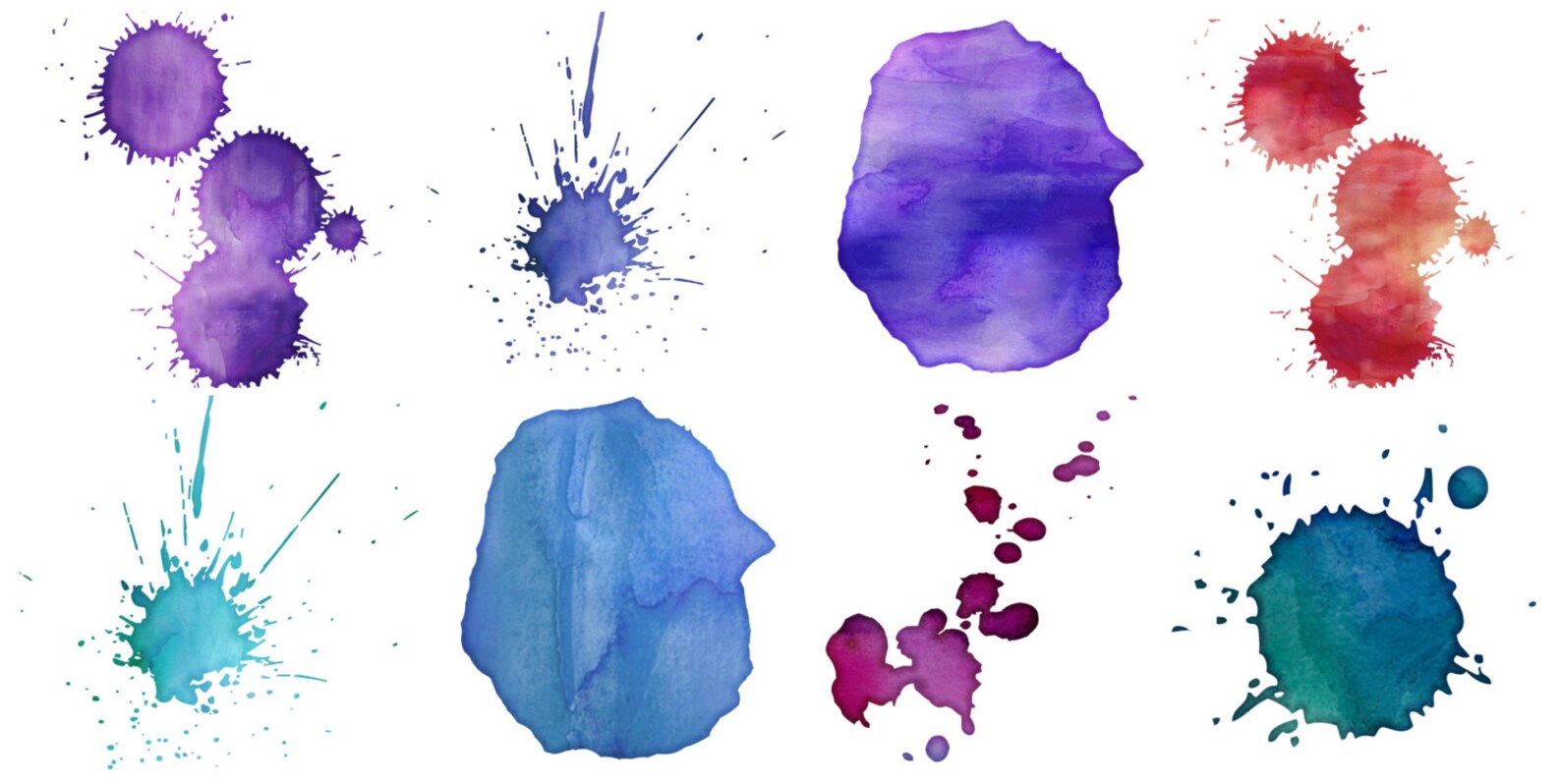 Digital clip art Watercolor splotches drips rainbow multi | Etsy