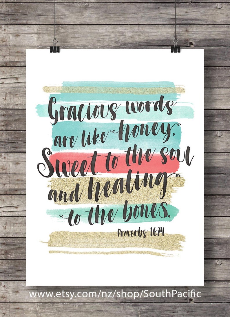 Gracious Words Are Like Honey Proverbs 16v24 Watercolor - Etsy