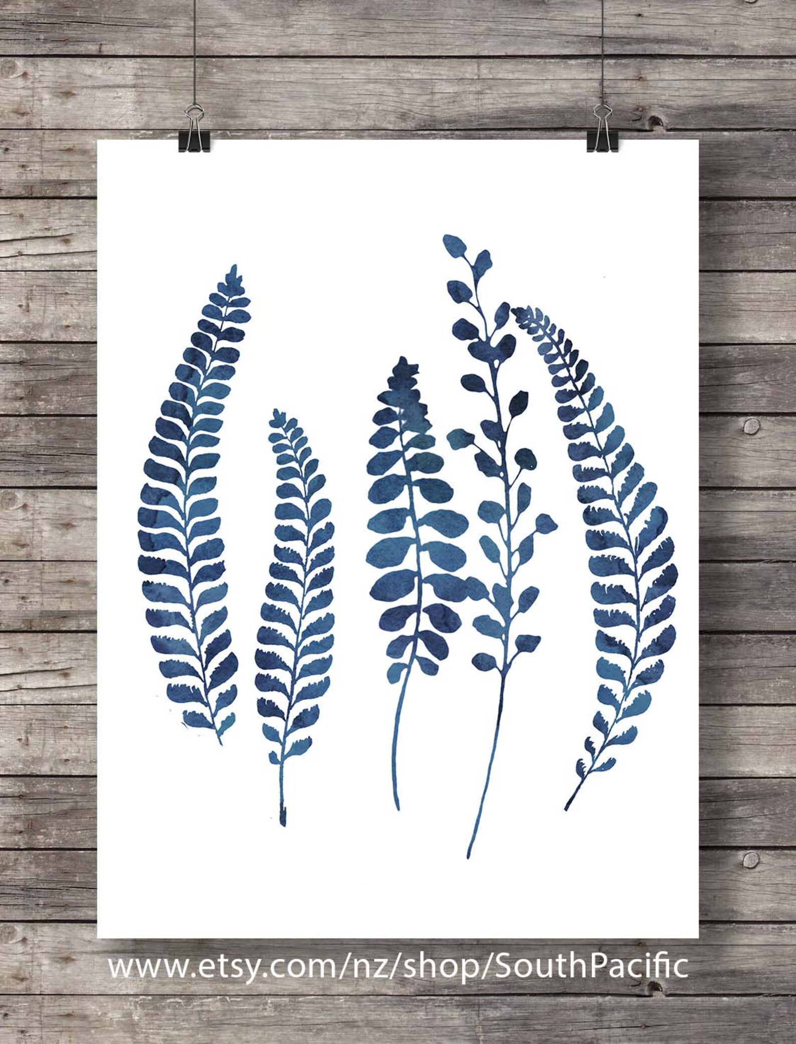 Ink Blue Fern Prints Printable Art Set of Three Indigo Fern - Etsy