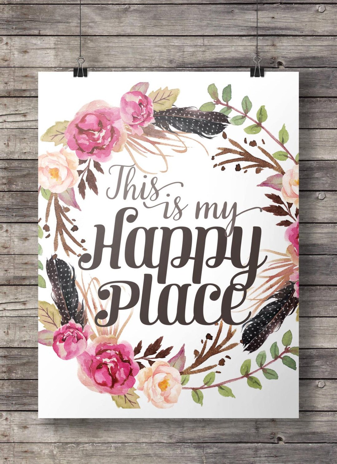 Happy Place Art Print, Watercolor Flowers Wreath Autumn Fall Colors ...