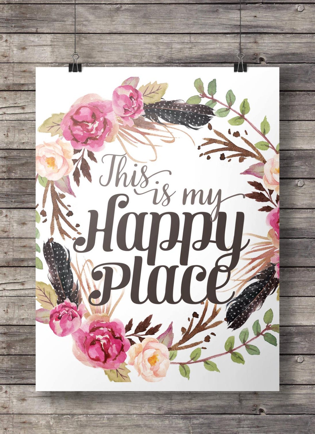 Happy Place Art Print Watercolor Flowers Wreath Autumn Fall | Etsy