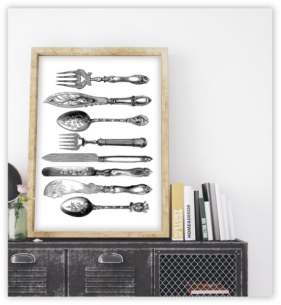 Silverware Vintage Art Print. Printable Art Vintage Kitchen. | Etsy